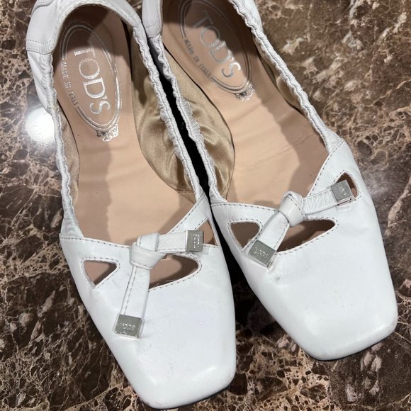 Tod's | Shoes | Tods Degas W Ballerina Tassel White Square Toe Ballet ...